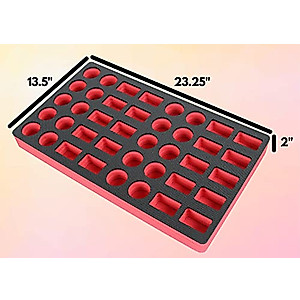 Polar Whale Lotion and Body Spray Stand Organizer Large Tray Red and Black Durable Foam Washable Waterproof Insert for Home Bathroom Bedroom Office 23.25 x 13.5 x 2 Inches 40 Slots