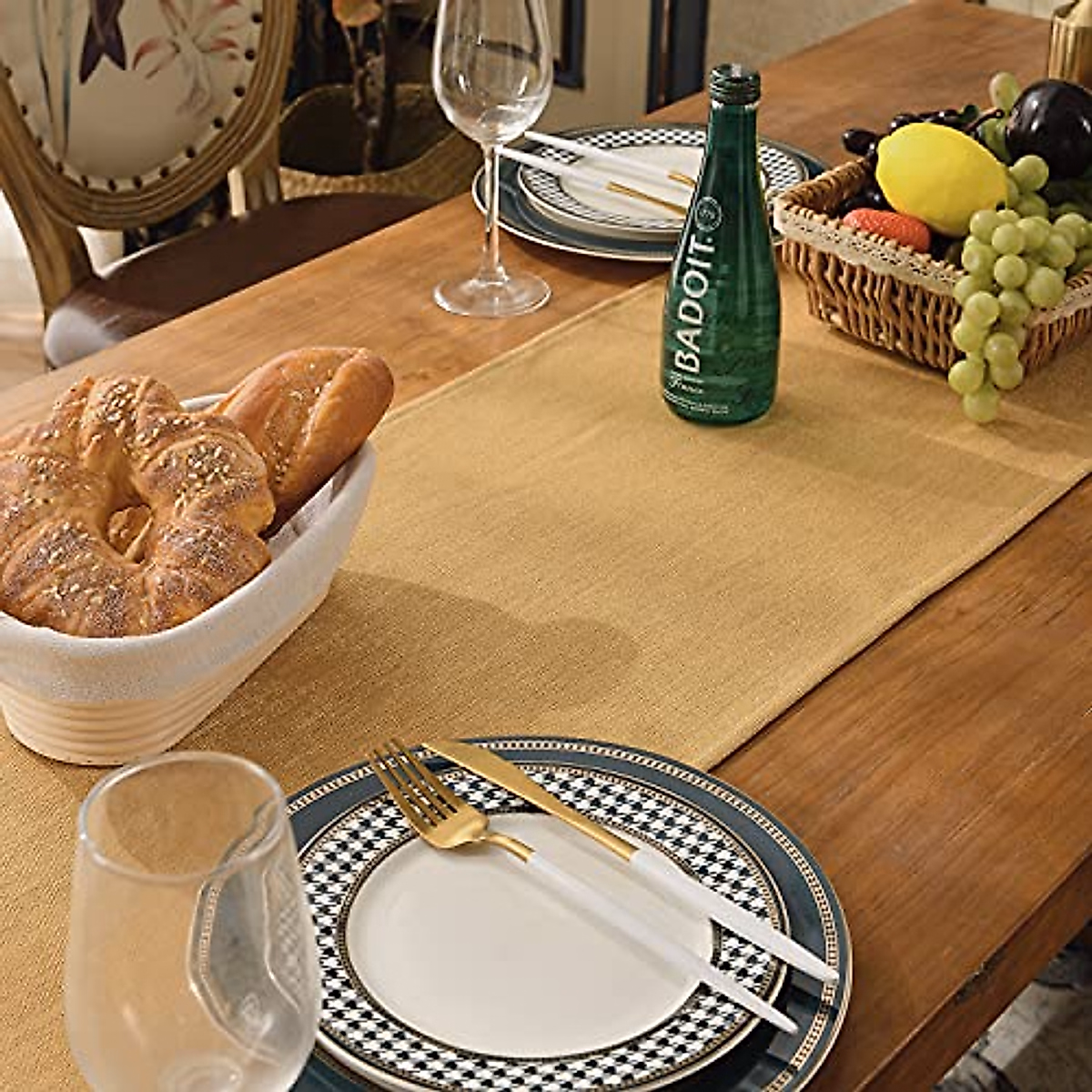 Table Runner Gold Long 72/96/108 Inches Linen Runners for Party Wedding