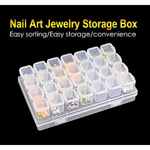 AKOAK 28-Compartment Transparent Plastic Storage Box, Separate Lid, Transparent Compartment, Nail Art Storage Box, Jewelry, Rhinestone, Beads, Screws, Organizer Container