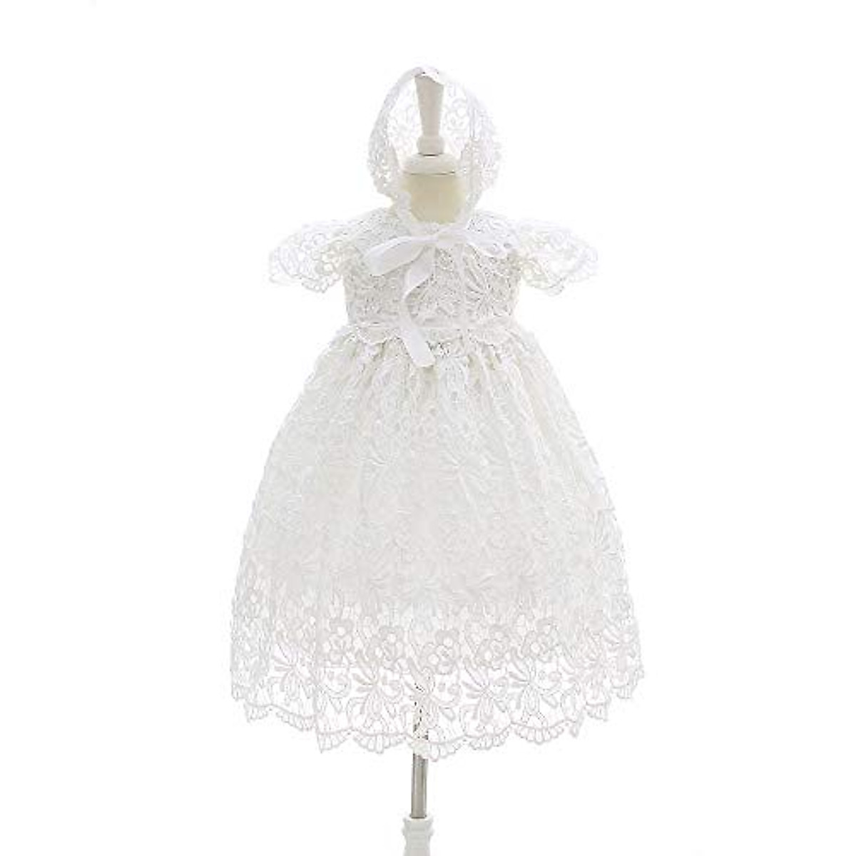 Xangirl Baby Lace Baptism Dress with Bonnet Embroidered Gown for Girls Christening Baptism Birthday Party