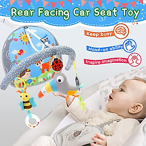 Infant Car Seat Toys for Babies 0-6 Months: Travel Baby Toy for Rear Car Seat, Adjustable Mobile Activity Arch with Music, Sensory Hanging Toy Fits Safety Car Seats, Crib, Stroller (Multi-color)