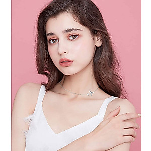 Airplane Sideways Choker Necklace S925 Sterling Silver Aircraft Jelwery Adjustable Chain 15+3 Inch for Women Lady, Best Gifts for Stewardess Flight Attendants (Choker)