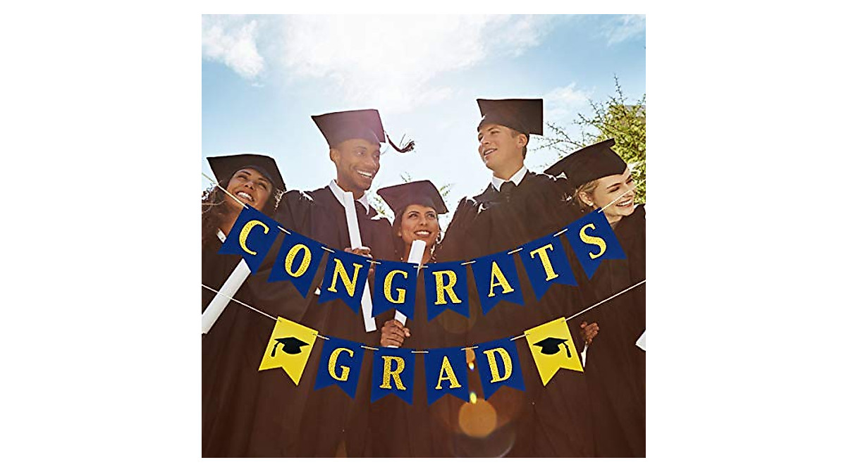Congrats Grad Banner Blue & Gold for 2022 Graduation Parties