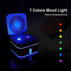 ACTNOW Mini Humidifer Desk Fan With USB, 3 Speed Small Fan with 7 Colors Night Light, Quiet Portable Fan of 4.1' L x 4.1" W x 3.9" H In office, Cooling Air Conditioner Mini Fan for Bedroom (White)