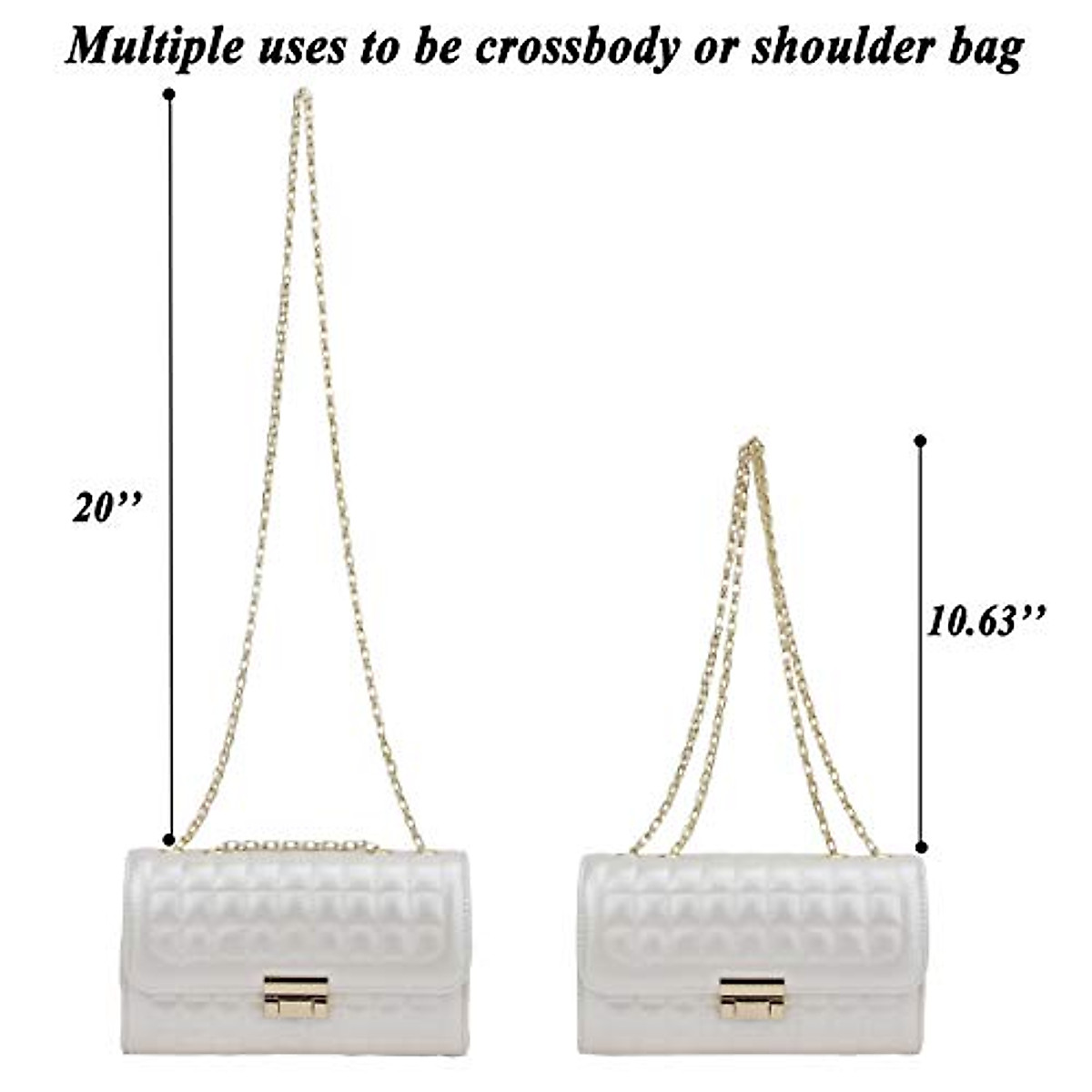Women's Classic PU Leather Crossbody Purse Shoulder Bags Golden Chain Satchel Handbags(Ivory1)