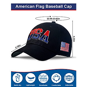ROLVNHTV 4 Pieces USA Hats for Men American Flag Cap Adjustable Embroidered Patriotic Black Baseball Hat Trucker Hat for Men Women