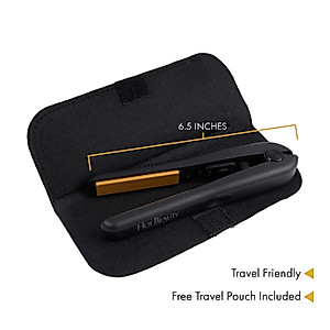 Hot Beauty Professional Ceramic Mini Flat Iron 1/2", Anti-Frizz, Fast Heating, Versatile Styling for Curly & Straight Hair, Ideal for Traveling with Travel Pouch (Black)