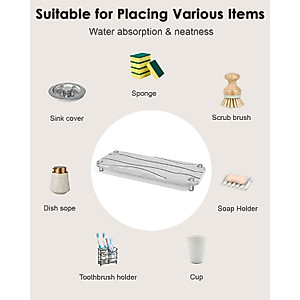 Fast Drying Stone Sink Caddy - Instant Dry Sink Organizer for Bathroom Kitchen, Water Absorbing Stone Tray for Sink Countertop, Diatomaceous Earth Quick Dry Stone Rack for Sponge, Soap Dispenser, Cup