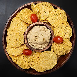 Handcracfted Acacia Wood Chip and Dip Specialty Salsa Bowl Plate Tray 10' D x 1.5" Thick