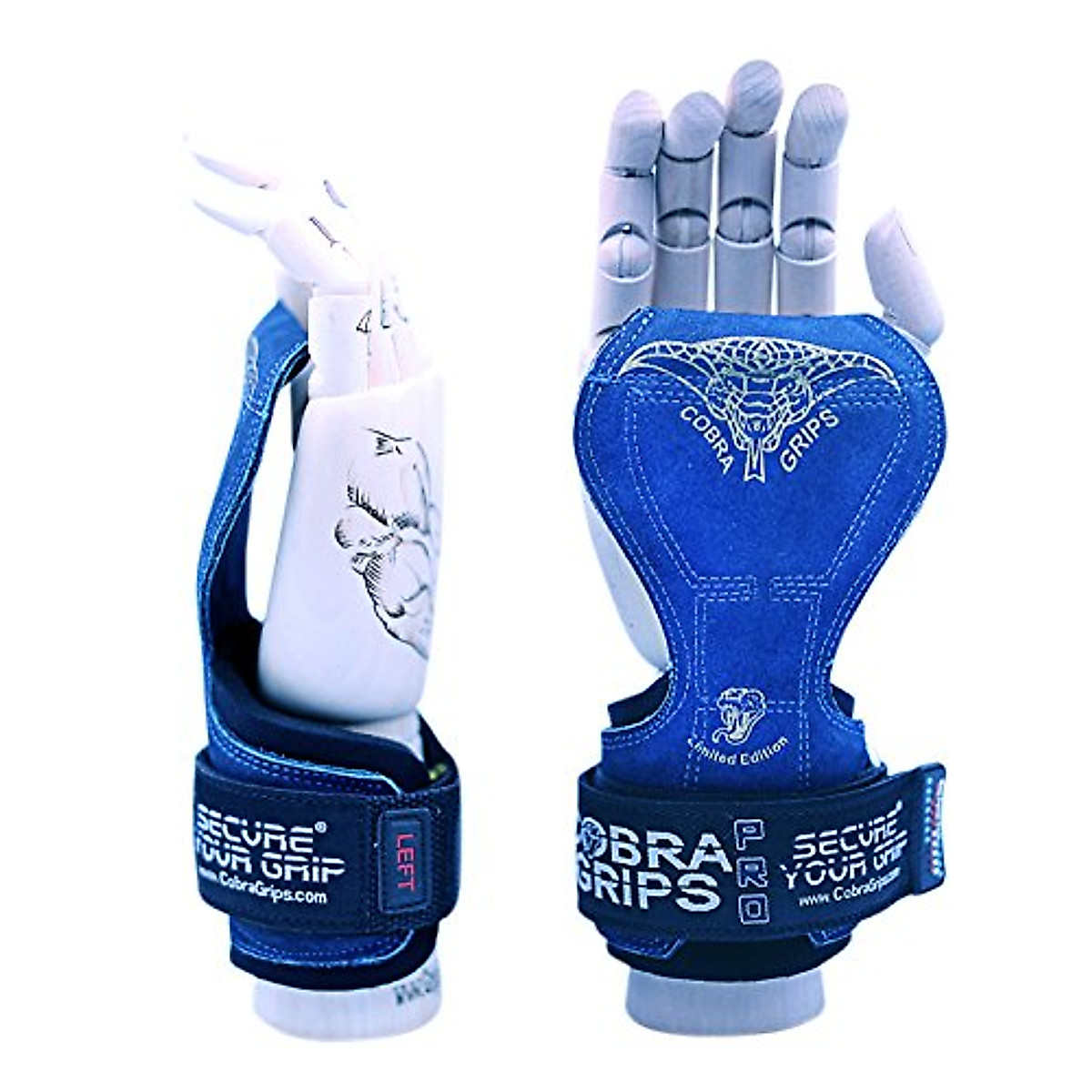 Cobra Grips PRO Weight Lifting Gloves Heavy Duty Straps Alternative to Power Lifting Hooks Power Lifting for Deadlifts with Built in Adjustable Neoprene Padded Wrist Wrap Support (PRO Blue Leather)