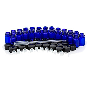 ZEJIA Essential Oil Bottles, 2ML Mini Glass Oil Bottles, 24 Packs Oil Vials Sample Bottles, Anointing Oil Bottles with Black Caps, 2 Droppers