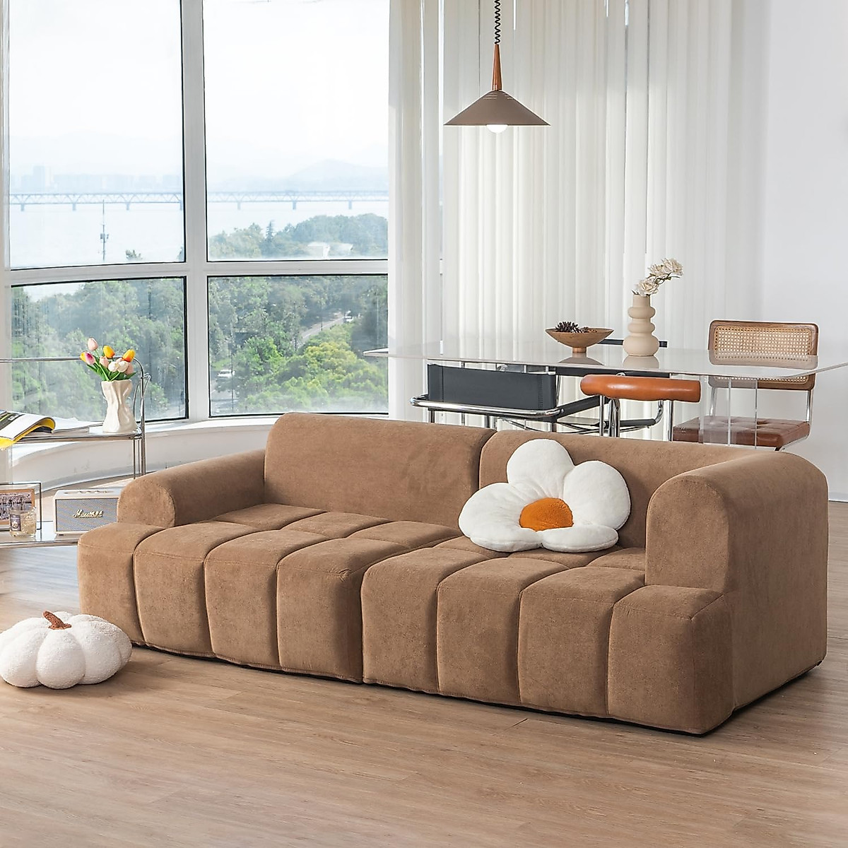 N&V Foam Sofa, Made with All Foam, Great for Livingroon and Bedroom (Brown)