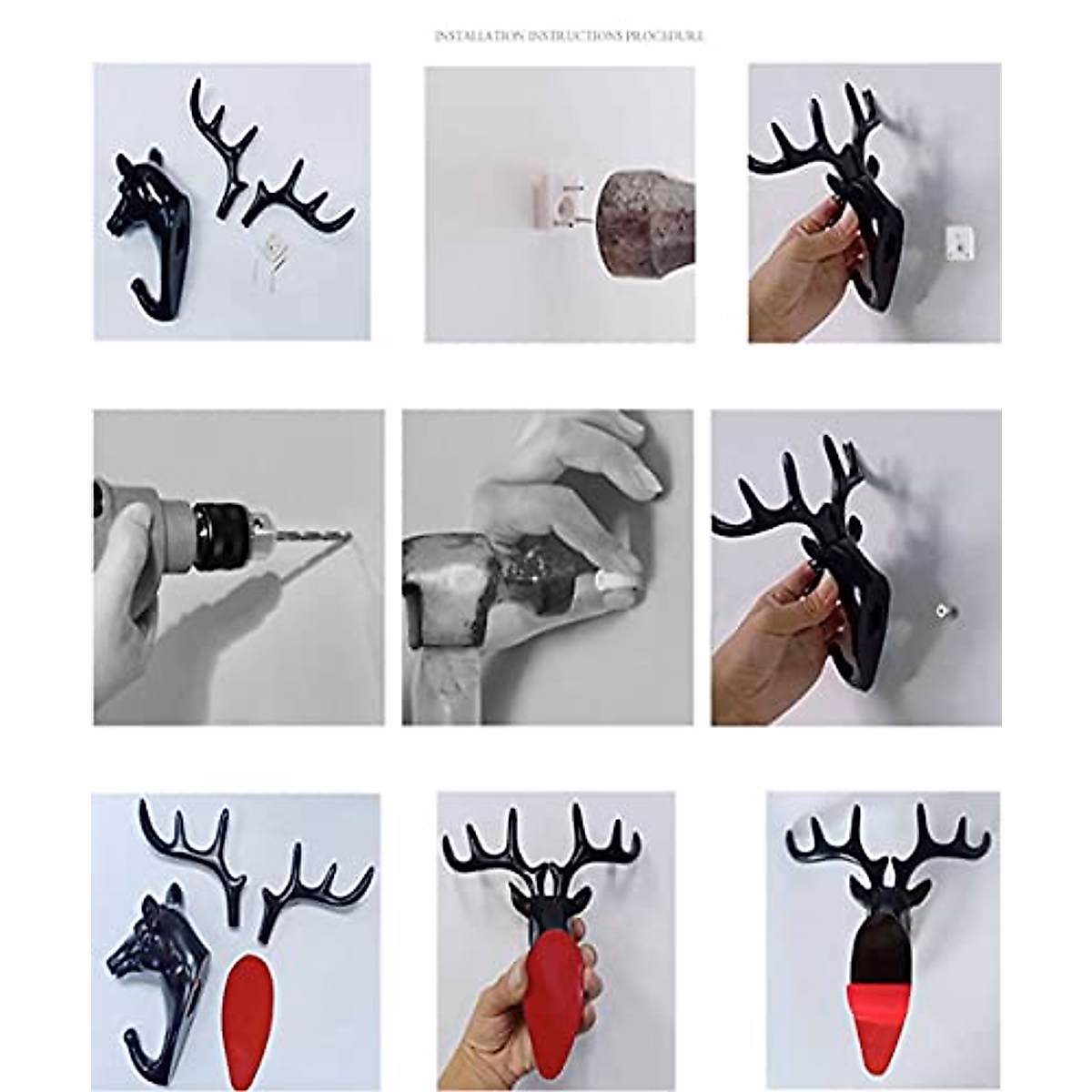 Kopiqin Crafts Home Wall Decoration Elegant Animal Head Resin 6 Set Cartoon Hook Jewelry Key Scarf Bag Hanger Robes Coat Rack for Living Room Bedroom(Deer, Giraffe,Horse,Elephant,Rhino,Goat)