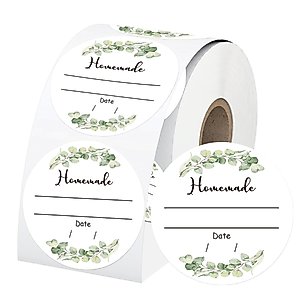 500Pcs Watercolor Green Plants Canning Stickers Round Food Labels 2 Inch - Write on Date Contents Canning Jar Lids Labels with Lines for Mason Jars Homemade Jam and Jelly