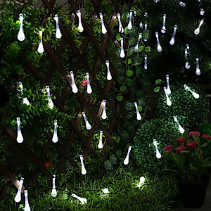 Icicle Solar String Lights, 24.6ft Solar Outdoor Lights with 40 Waterproof LED, 8 Modes Waterdrop Decoration Lights for Garden, Patio, Lawn, Gazebo, Fence, Wedding, Holiday, Party (White)