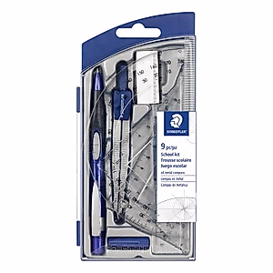 Staedtler 9-piece Math Geometry Set, Blue, Silver