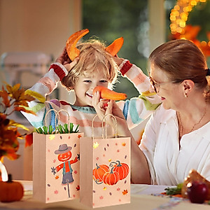 Yexiya Fall Gift Bags Bulk Thanksgiving Kraft Paper Treat Bags Fall Candy Bags with Handles Fall Goodies Bags for Thanksgiving Party Favors Supplies(24 Pcs)