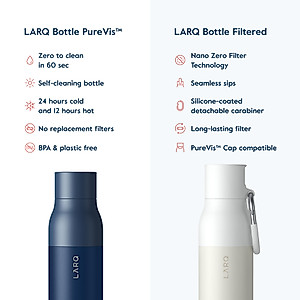 LARQ Bottle PureVis 25 oz - Self-Cleaning and Insulated Stainless Steel Water Bottle with UV Water Purifier and Award-winning Design | Reusable & Travel Friendly, 1-Year Warranty, Monaco Blue