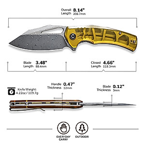 CIVIVI BullTusk Pocket Knife for Camping Fishing Hunting, Folding Knife with Flipper, 3.48" Curved Damascus Blade Ultem Handle, Cool Pocket Knife for Men Women Gift C23017-DS1