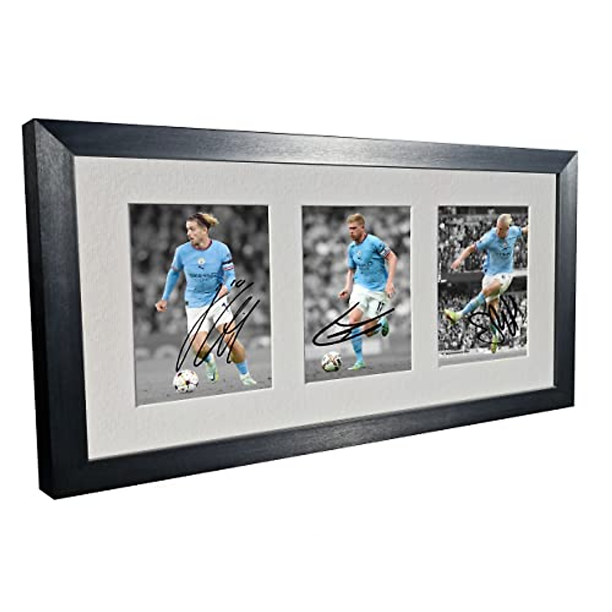 Kitbags & Lockers Signed Black 2022/23 Manchester City - Erling Haaland - Kevin De Bruyne - Jack Grealish - Autographed Photo Photograph Picture Frame Football Soccer Poster Gift, 555mm x 300mm 16mm