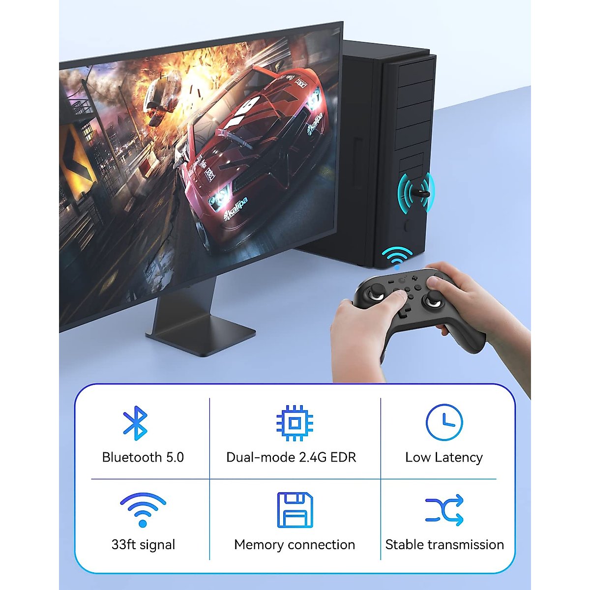 GuliKit 2.4G Bluetooth Adapter Controllers Wireless (Kingkong, King Kong 2 Pro & 2), Zen Pro Controller, Supports Windows7/8/10/11, black, PC02