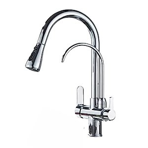 ZATRIC Kitchen Sink Faucet "Canyon Series XI" Deck Mount with Water Filter Crane, Swivel Dual Knob (Chrome)