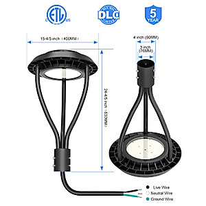60W LED Post Top Light with Photocell ETL&DLC Listed 8400Lm Adjustable CCT 3000K/4000K/5000K LED Pole Top Light IP65 Waterproof for Outdoor Commercial Pole Light Fixture AC100-277V