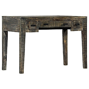 vidaXL Desk, Computer Desk with 3 Drawers, Home Office Desk, Living Room Bedroom Writing Table Workstation, Retro Style, Solid Wood Mango