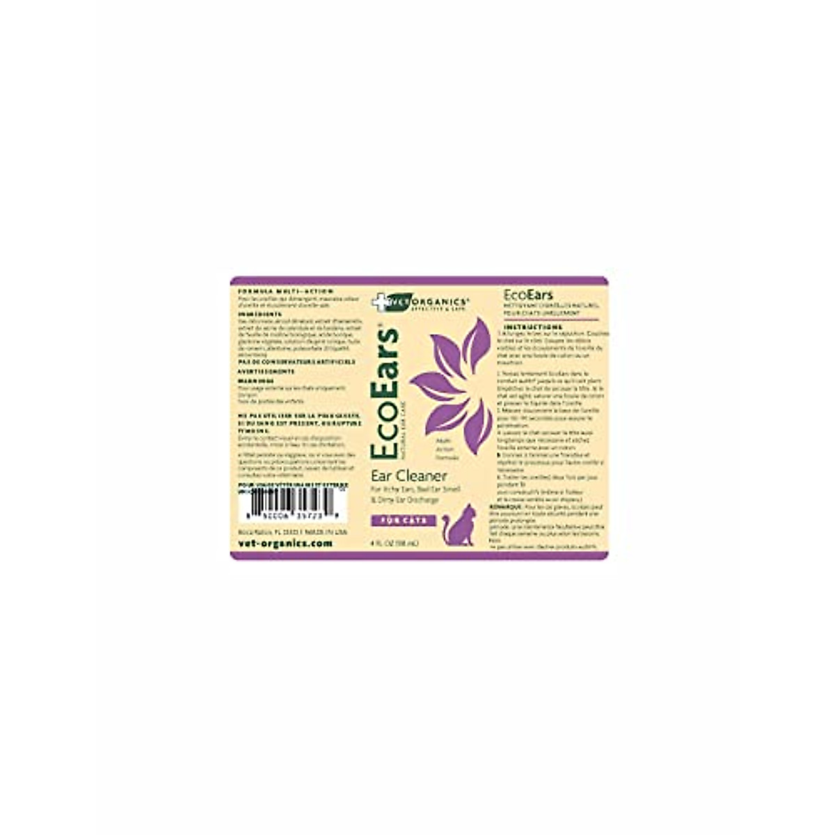 Vet Organics EcoEars Cat Ear Cleaner. Natural Multi-Action Formula. for Itch, Head Shaking, Discharge & Smell. Naturally Cleanses Away Common Problems. 100% Guaranteed (4 oz)