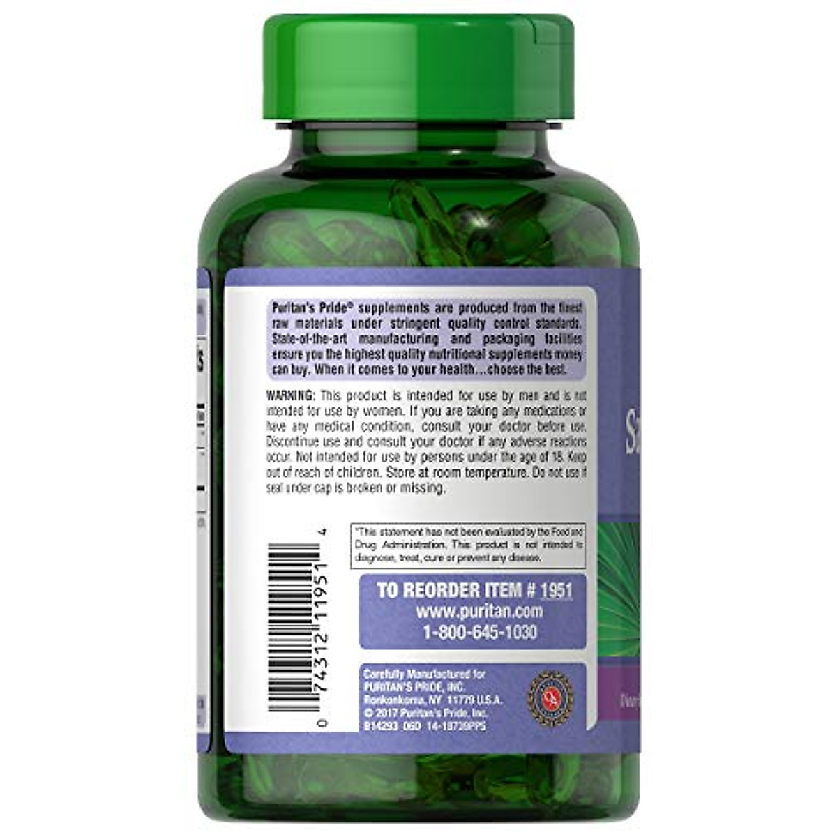 Puritans Pride Saw Palmetto Extract, Supports Urinary Function and Promotes Prostate heatlh, 180 Count