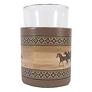 Ebros Rustic Western Wild And Free 5 Running Horses With Southwest Vector Symbols Tan Bathroom Accent Accessories Horse Country Cabin Lodge Farmhouse Decorative (Drinking Mouth Rinse Cup)
