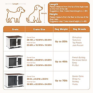 MCombo Wooden Dog Crate Furniture, Portable Foldable Dog Kennel End Table, Solid Wood Indoor Cage with Tray (Small, White and Brown)