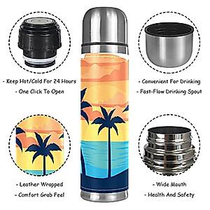 Ocean Beach Sunset Palm Tree Vacuum Insulated Water Bottle Stainless Steel Thermos Flask Travel Mug Coffee Cup Double Walled 17 OZ