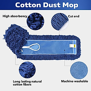 Matthew Cleaning 24'' Industrial Strength Cotton Dust Mop Refill Washable Replacement Heads for Residential & Commercial Use Fit Standard Dust Mop Frames, Hardwood, Laminate, Concrete Floors 3 Pack
