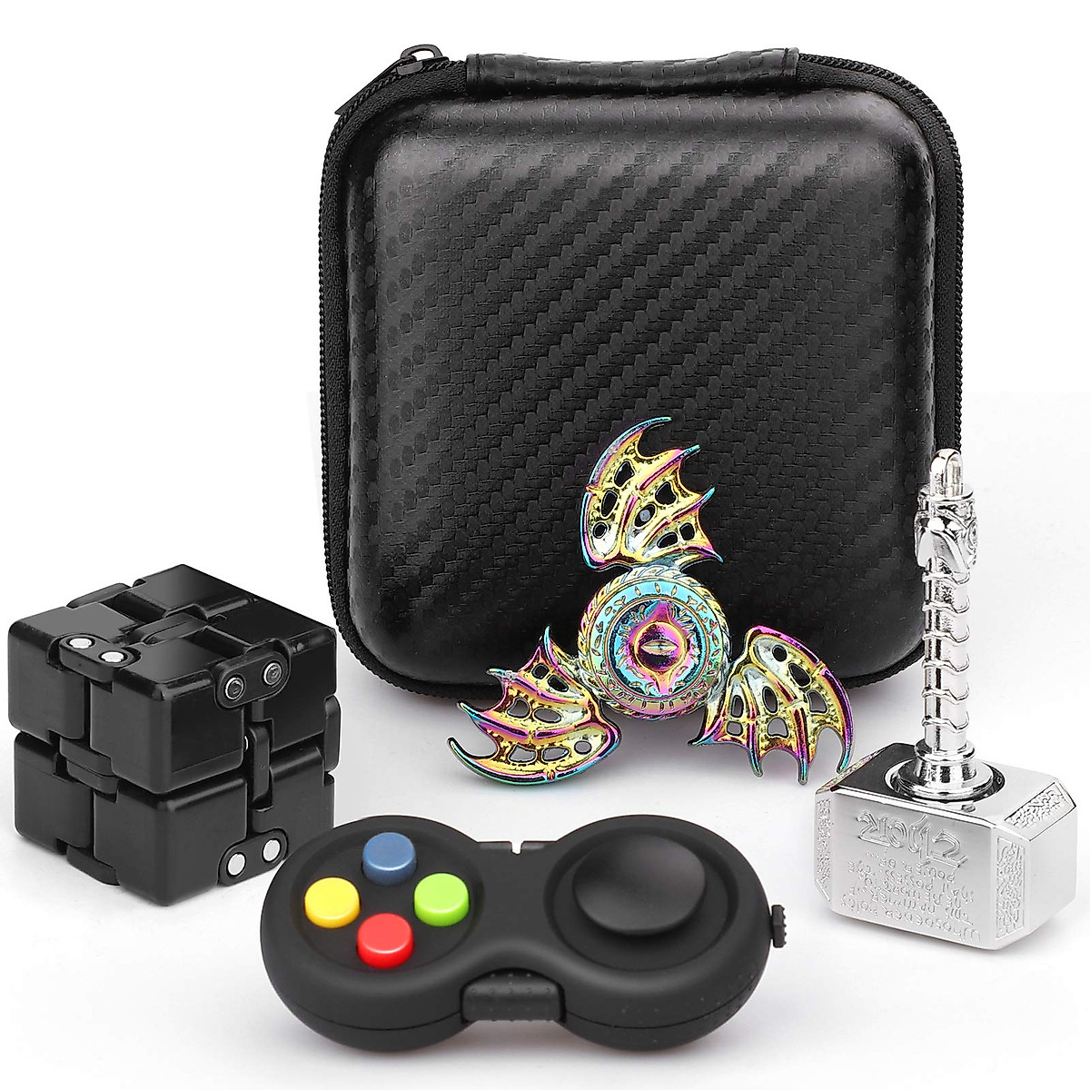 Handheld Fidget Gadget Toy Set Dragon Fidget Hand Spinners,Fidget Infinity Cube,Fidget Pad, Hammer Fidgit Spinners Fidget Chain Goody Bag Filler Party Favors Supplies Gift for Teen Kids Adults