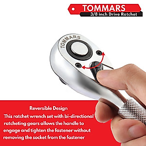 TOMMARS 3/8-Inch Drive Stubby Ratchet Mini Ratchet Quick-Release Head 72-Tooth
