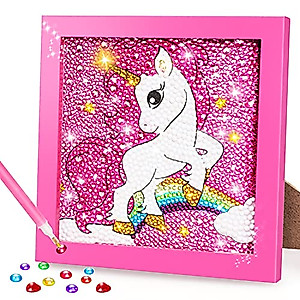 TOY Life 5D Diamond Painting Kits for Kids with Wooden Frame - Diamond Arts and Crafts for Kids Ages 6-8-10-12 Gem Art Painting Kit Girls Unicorn Crafts - Unicorn Diamond Painting Kits for Kids Girls