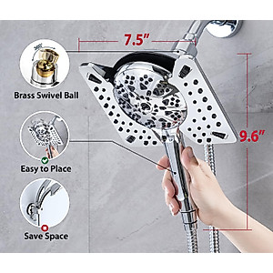 INAVAMZ 2-IN-1 Shower Heads with Handheld Spray Combo: 7.5 Inch Rainfall Shower Head & 10 Settings Hand Held Shower Head, Detachable Shower Head with Hose Lifetime Shower Head Warranty
