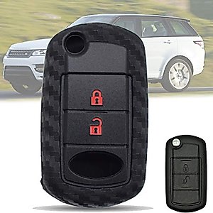 3 Button Car Silicone Carbon Fiber Style Remote Control Key Shell Case Cover Skin Holder Fob for Land Rover Discovery LR3 Range Rover Sport Vouge 2006 2007 2008 2009 Car Replacement
