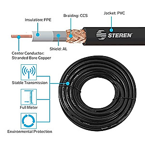Coax Cable - Coaxial Cable Connector - 6ft Antenna Cable - Coax Connector - Coax Cable Connector - RG8X Coaxial Cable - UHF Antenna Cable - Male To Male Cable - RG8X Coax - 1.8 Meters - STEREN 205-706