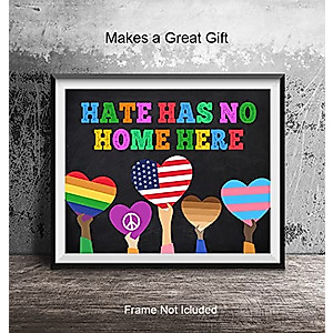 Hate Has No Home Here Flag Sign - Black Lives Matter, LGBTQ, African American, Civil Rights Wall Art Poster, Home Decor, Room Decoration - Gift for Queer, Gay, Bi, Lesbian, Latino, Liberal Democrats
