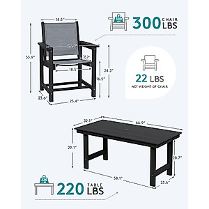 SERWALL Textilene Outdoor Dining Chair Set of 2, HDPE Frame with Textile Chair Seat, Holds up to 300 LBS, All Weather Chairs for Lawn, Garden, Yard and Poolside, Black