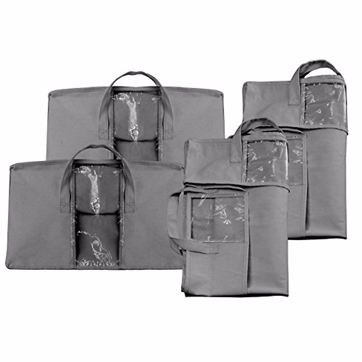 Sorbus Foldable Storage Bag Organizer Set, Large Clear Window & Carry Handles, Great for Clothes, Blankets, Closets, Bedrooms, and More (Gray)
