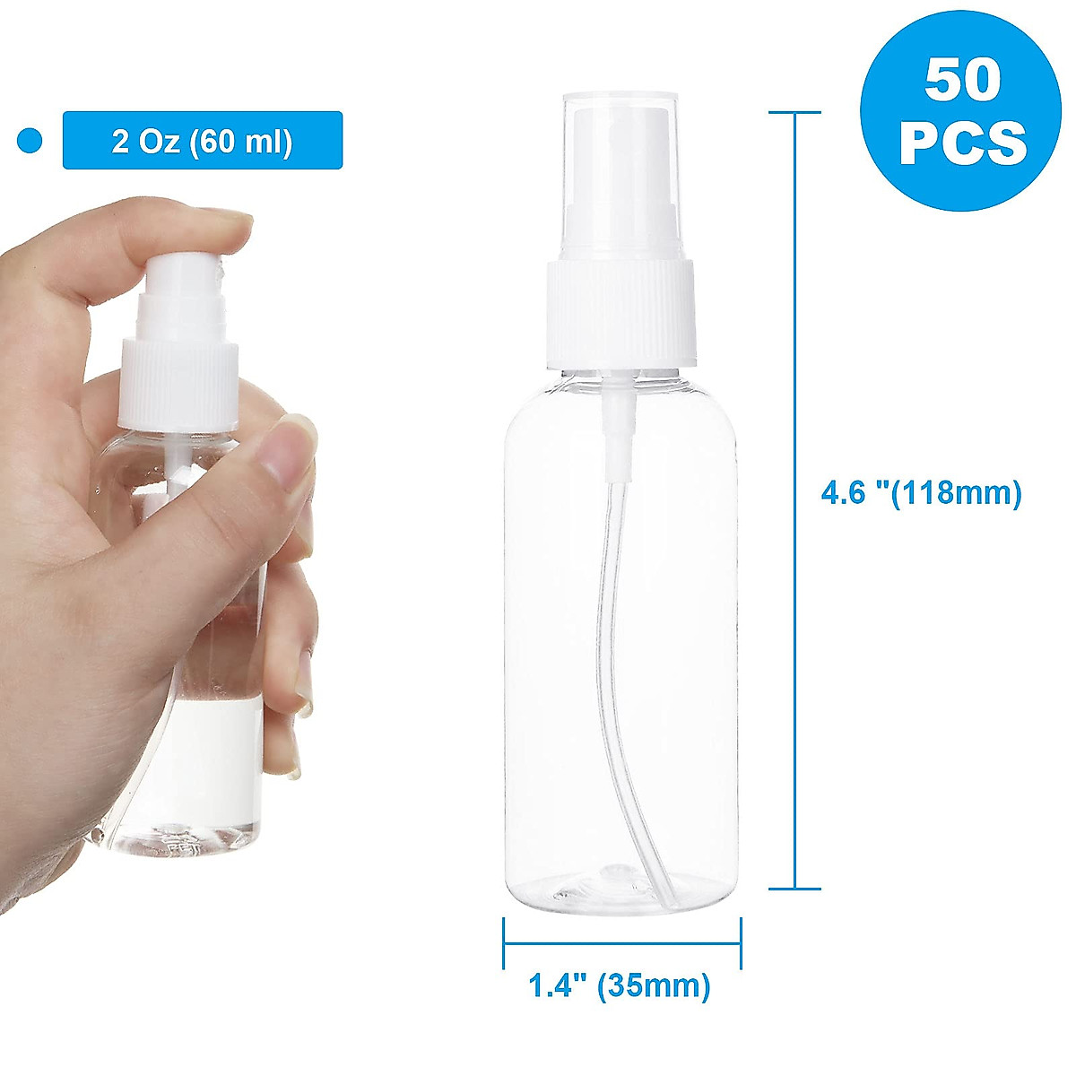 50PCS 2 Oz Spray Bottle Mini Mist Sprayer Clear Fine Small Spray Bottle Empty Travel Spray Bottles Reusable Liquid Containers Water Spray Bottle for Perfume, Plant(60ml)