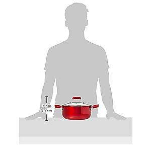 IMUSA USA 4.9Qt Ruby Red Nonstick Dutch Oven with Glass Lid and Soft Touch Handles, 5 Quarts