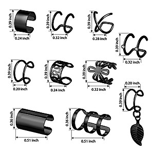 Founvar Ear Cuffs Set of 20: Multiple Designs Stainless Steel Hoop Earrings, Non-Piercing, Adjustable, Fake Earrings for Women, Men, Teens - Black, Gold, Silver, Rose Gold