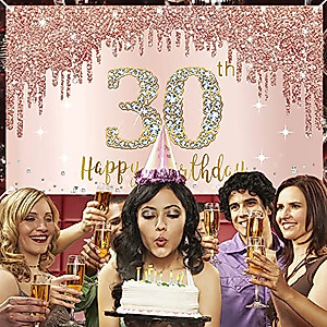 Happy 30th Birthday Banner Backdrop Decorations for Women, Rose Gold Thirty Birthday Party Sign Supplies, Pink 30 Birthday Poster Background Photo Booth Props Decor