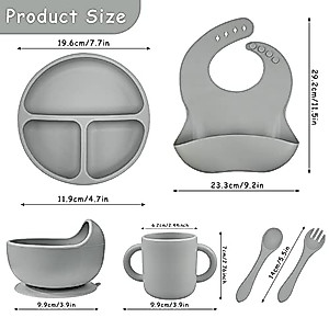 TQONEP Silicone Baby Feeding Set,Baby Led Weaning Supplies Suction Divided Plates Adjustable Silicone Toddler Soft Bowl Spoons Forks Silicone Toddler Cup BPA Free（Blue & Gray 12 PACK）