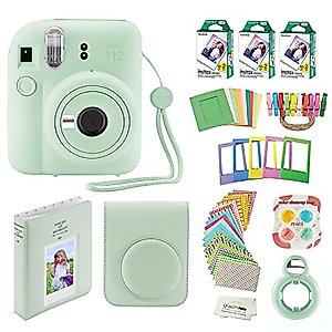Fujifilm Instax Mini 12 Instant Camera with Case, 60 Fuji Films, Decoration Stickers, Frames, Photo Album and More Accessory kit (Mint Green)