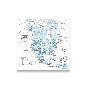 Push Pin North America Map Board - With Push Pins to Mark North America Travel - Handmade in Ohio, USA - Design: Light Blue Color Splash